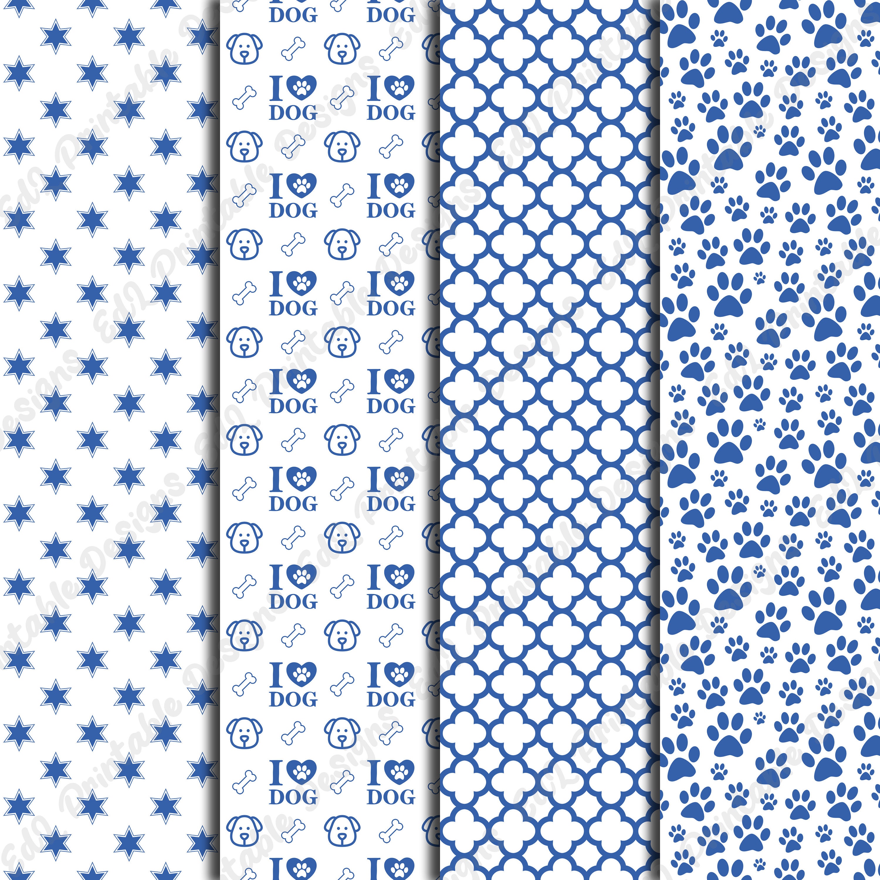 White and Blue Dog Patterns Digital Paper, Animal Prints Background ...