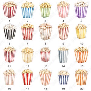 20 Watercolor Popcorn Box Clip Art, Movie Night Printable Image ...