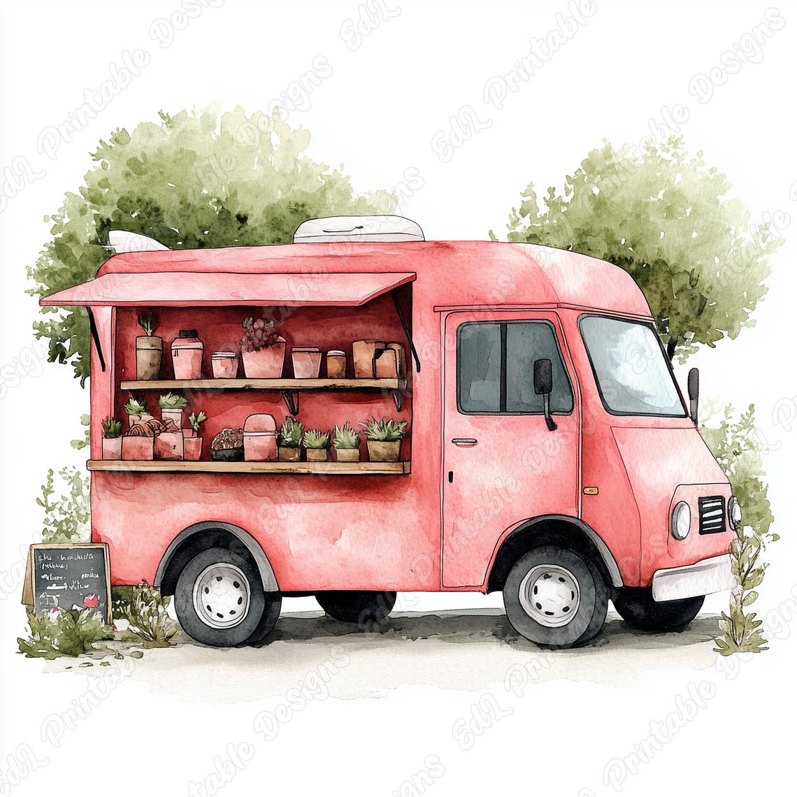 Watercolor Food Truck Clipart, Mobile Kitchen Illustration (JPG Bundle ...