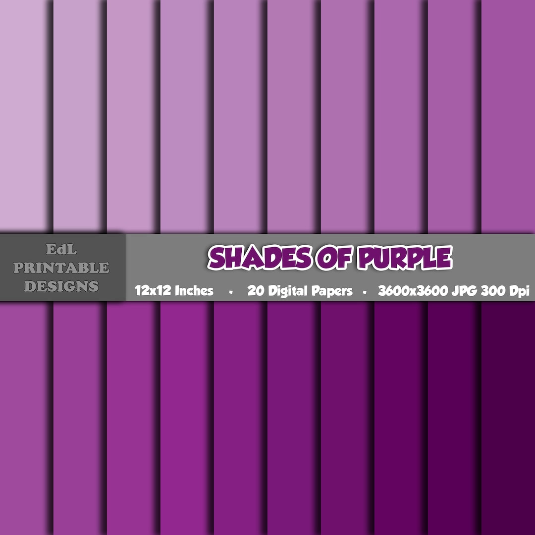 Shades of Purple Digital Paper Pack, Printable Solid Purple Colors ...
