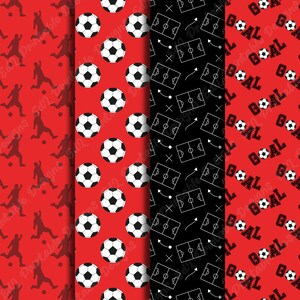 Soccer Digital Paper, Football Printable Background, Red Soccer Ball ...