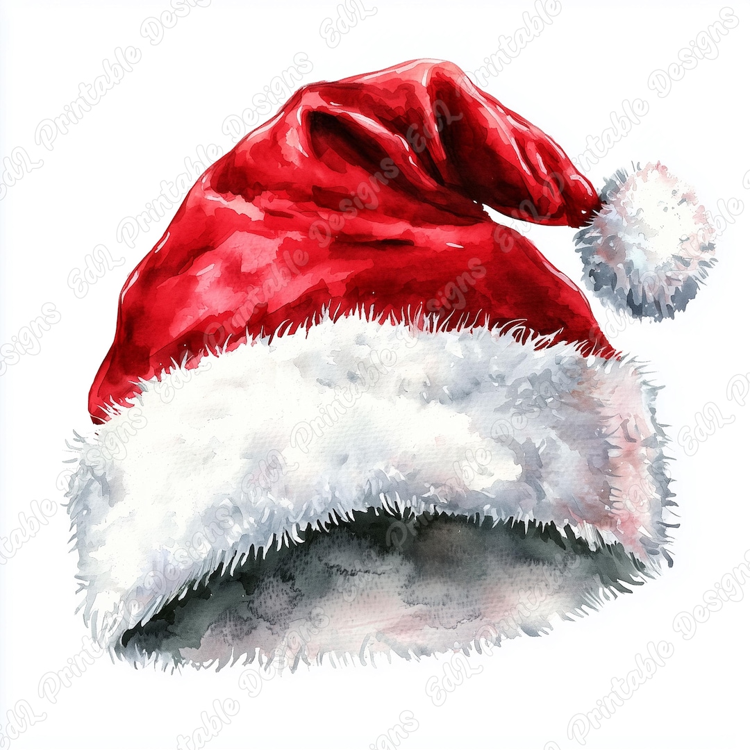 20 Christmas Santa Hat Clip Art, Watercolor Hat Printable Image, Xmas ...