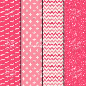 Music Patterns Digital Paper, Shades of Pink Printable Background ...