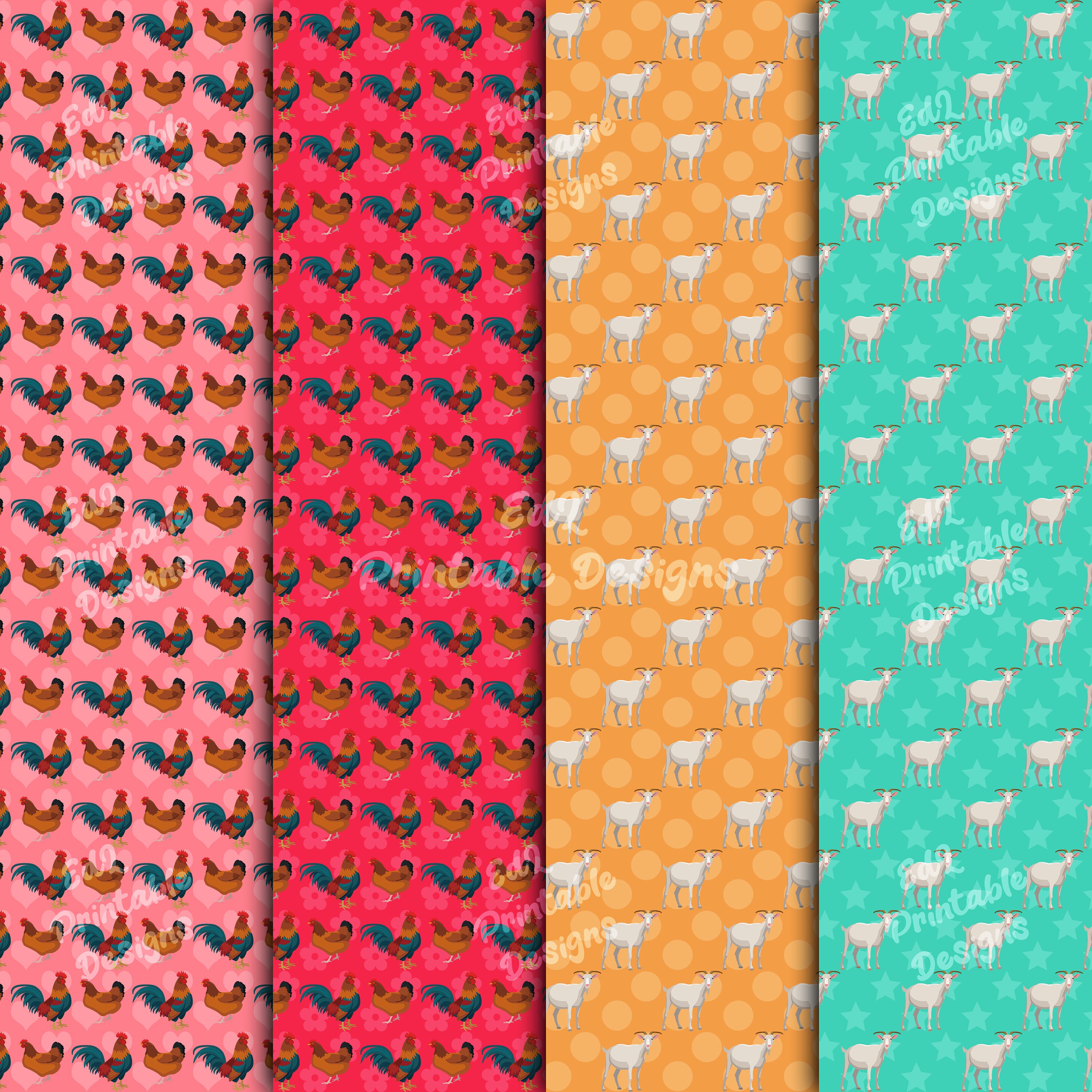 Cute Farm Animals Digital Paper Pack, Sheep Printable Background ...