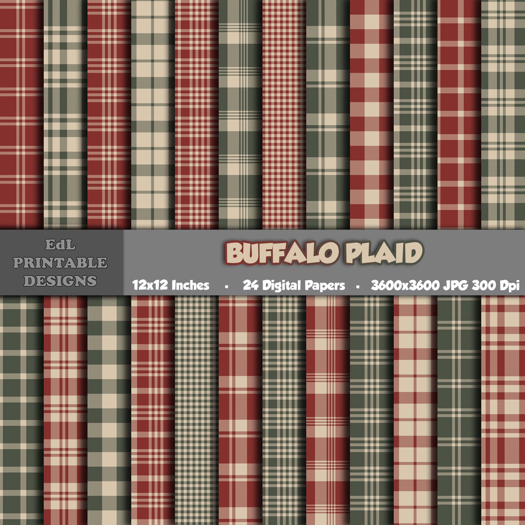 Merry Christmas Buffalo Plaid Digital Papers, Green, Red Color Tartan ...
