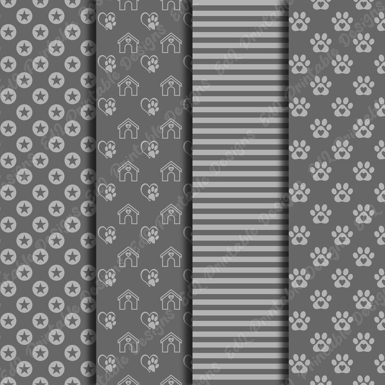 Gray Dog Theme Digital Paper Pack, Puppy Paws, Bones (digital Download ...
