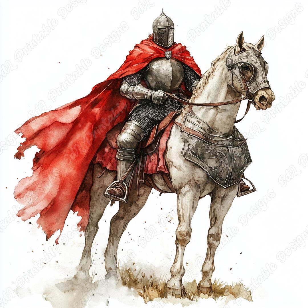 20 Watercolor Knight Clip Art, Printable Knight on Horseback, Medieval ...