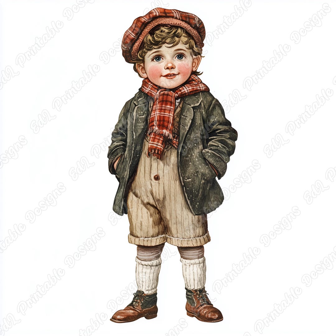 20 Vintage Christmas Boy Clip Art, 1920s Retro Kids Printable Image ...