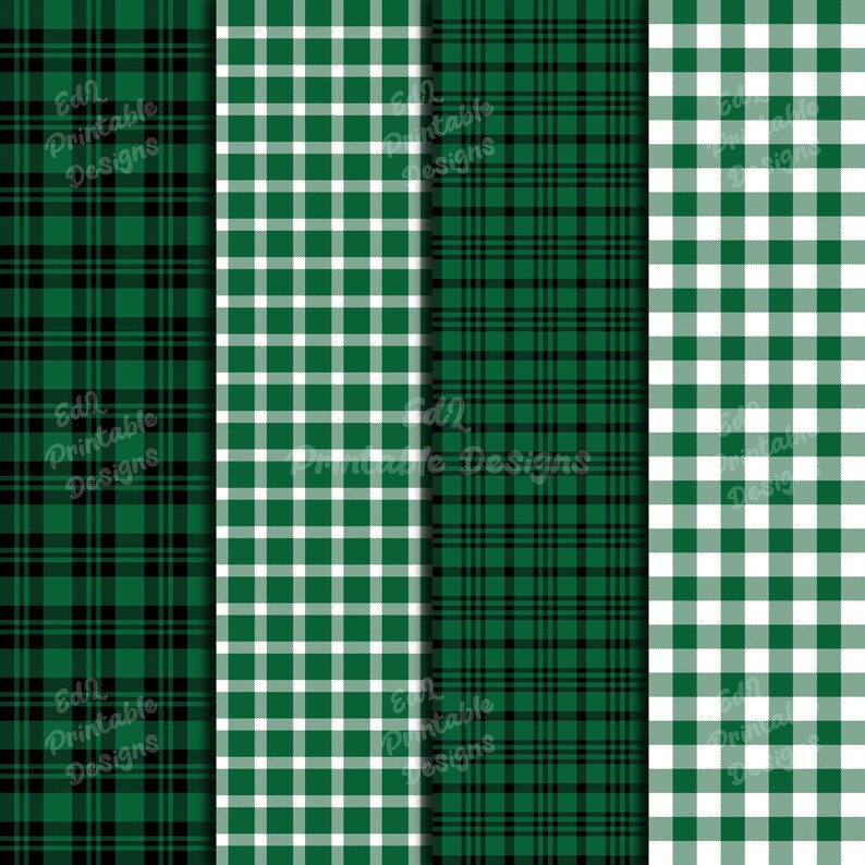 Green Buffalo Plaid Digital Paper Pack, Printable Background Papers ...