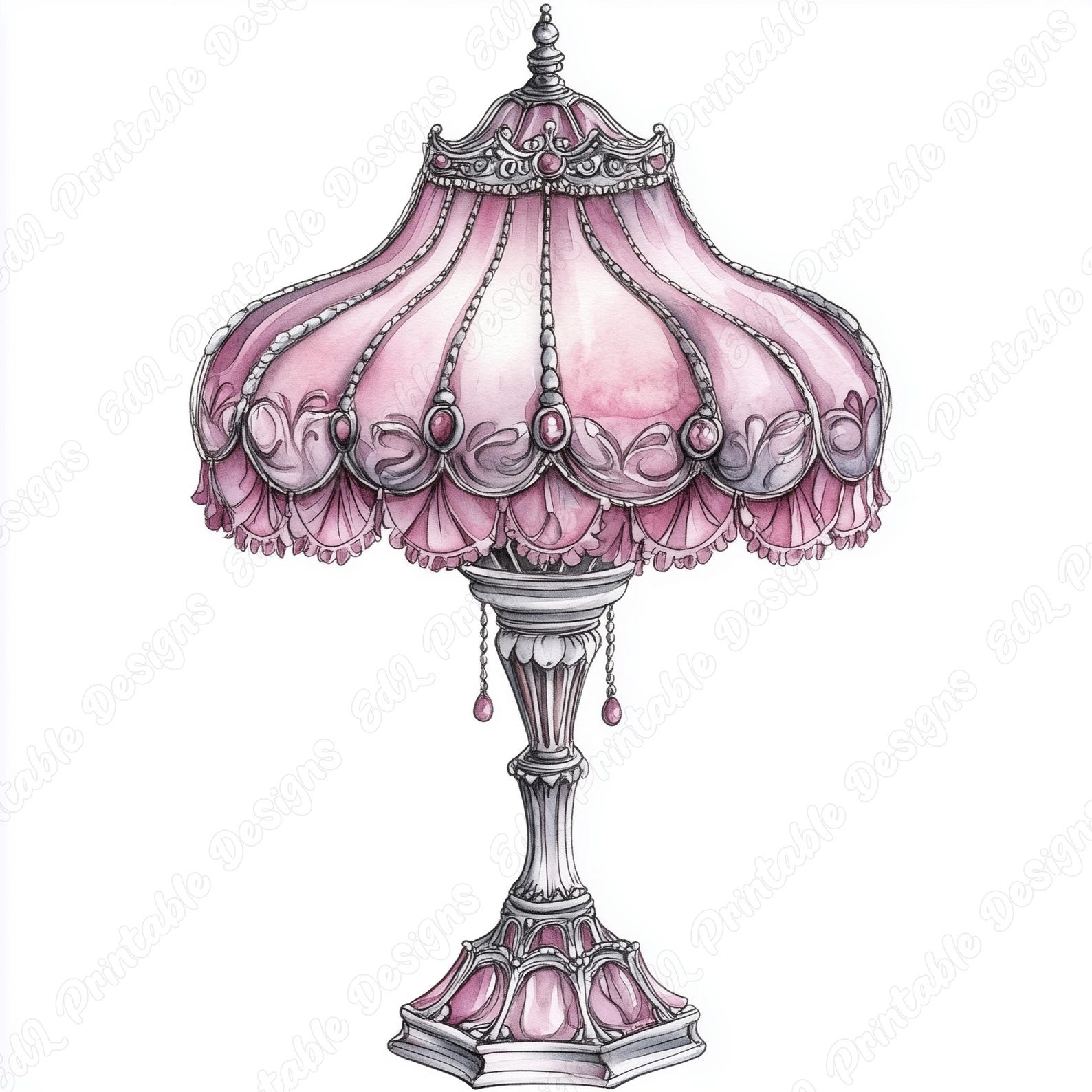 Victorian Lamp Clipart, Watercolor Antique Bedside Lamps Images ...