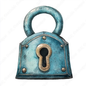 Watercolor Padlock Clip Art, Vintage Lock Printable, Scrapbook Paper ...