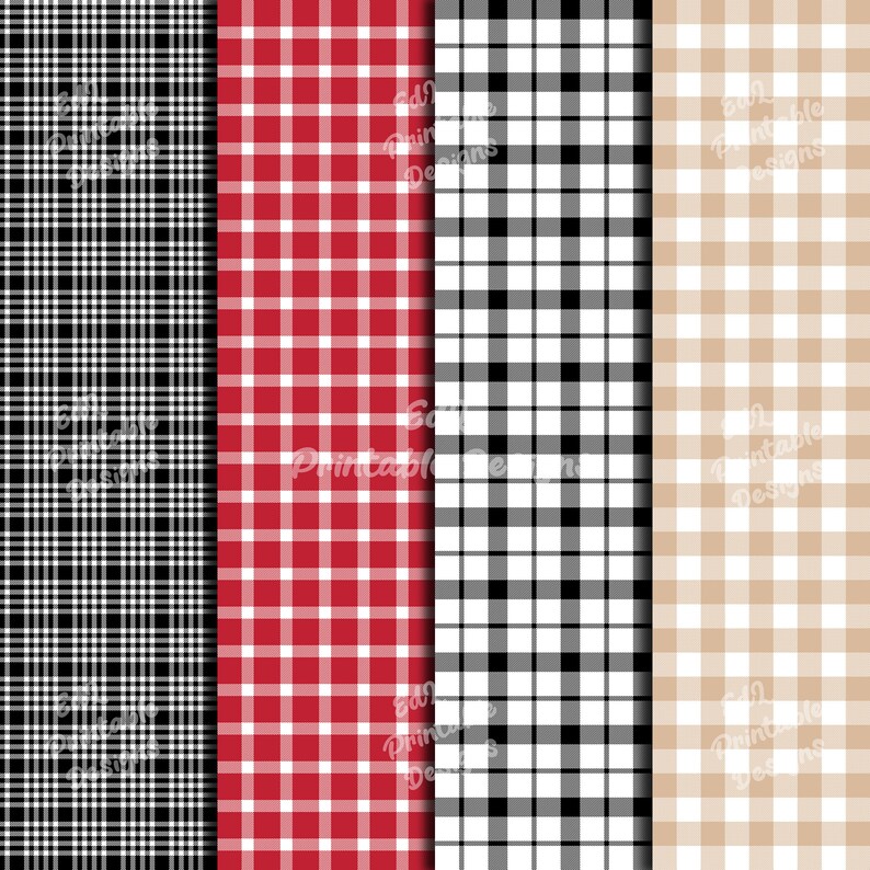Red Beige Black, White Buffalo Plaid Digital Paper, Printable Tartan ...