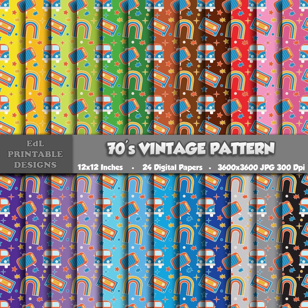 70s Vintage Item Pattern Digital Paper, Groovy Chic Printable ...