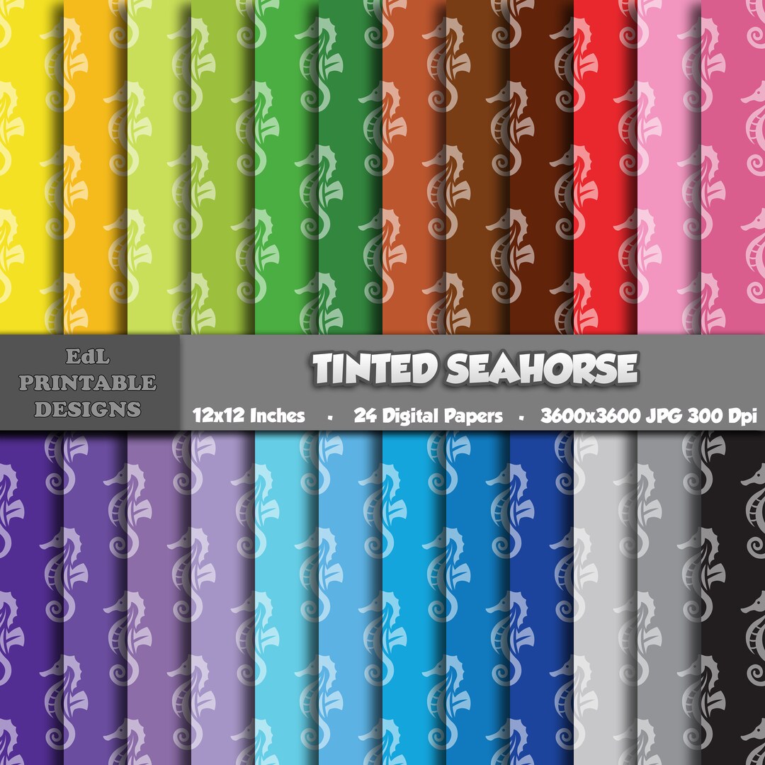 Tinted Seahorse Digital Paper, Sea Animal Printable Background ...