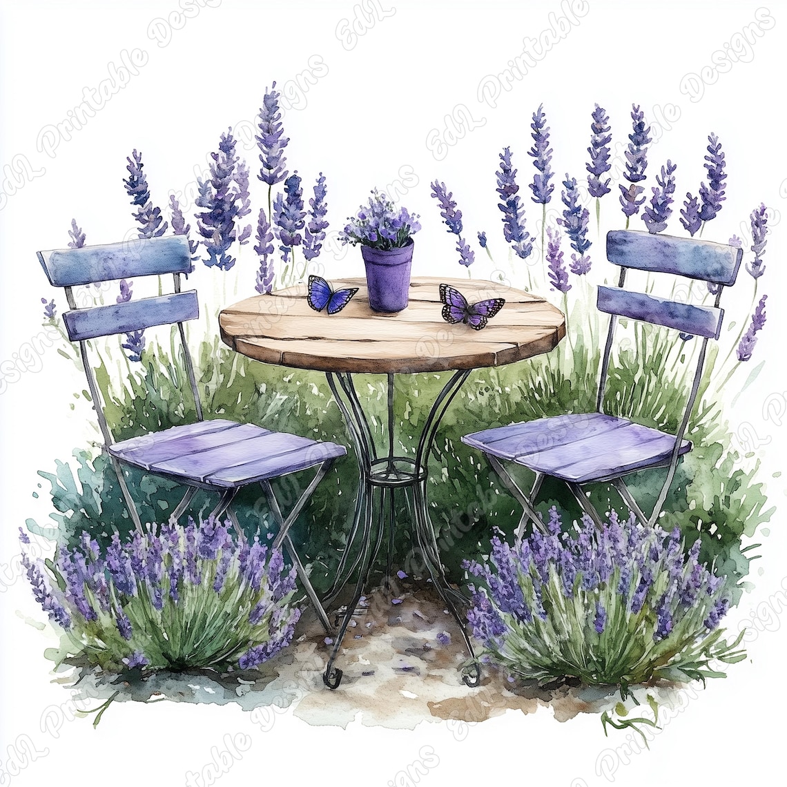 Watercolor Bistro Table and Chairs Clipart, Romantic Cafe Graphics (JPG ...