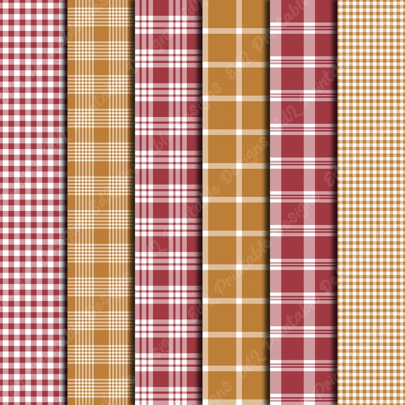 Burgundy and Gold Plaid Digital Paper, Tartan, Lumberjack, Gingham ...