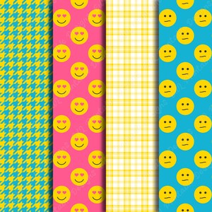 Smiley Face Digital Paper, Groovy Printable Background, Happy Smiley ...