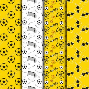 Soccer Digital Paper, Football Printable Background, Yellow Soccer Ball ...