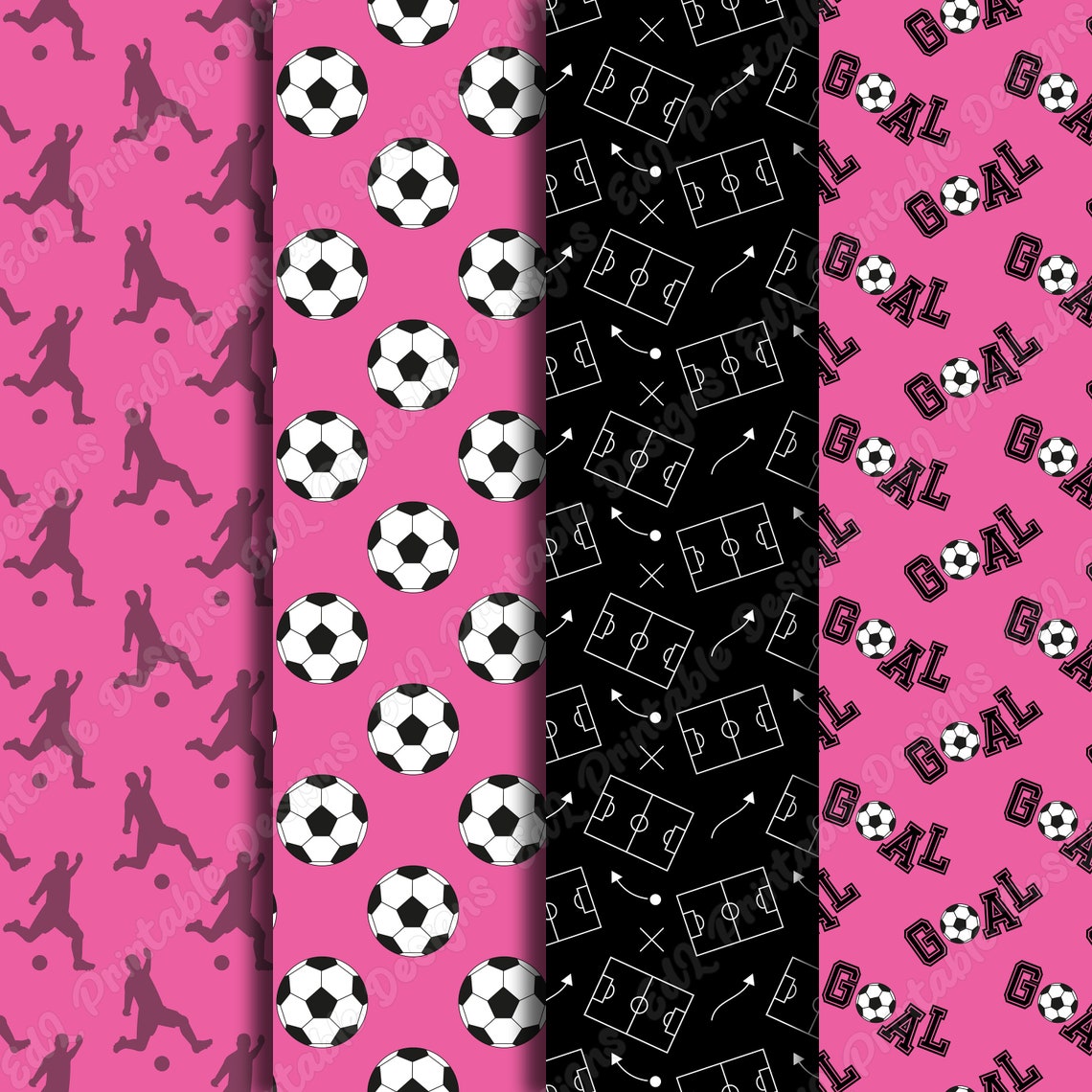 Pink Soccer Ball Digital Paper Pack, Football Pattern, Sports Theme ...