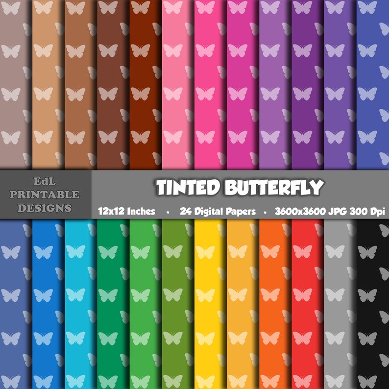 Tinted Butterfly Digital Paper, Butterflies Printable Background ...