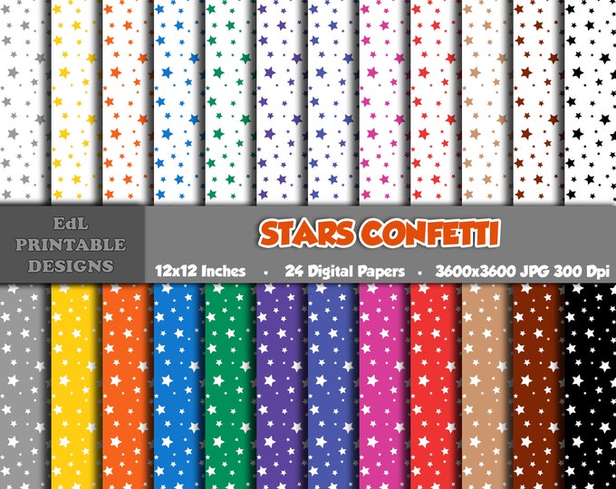 White Star Rainbow Confetti Digital Paper Bundle, Seamless Pattern ...