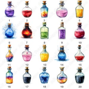 20 Potion Bottles Clip Art, Printable Image, Witch Potion Bottle ...