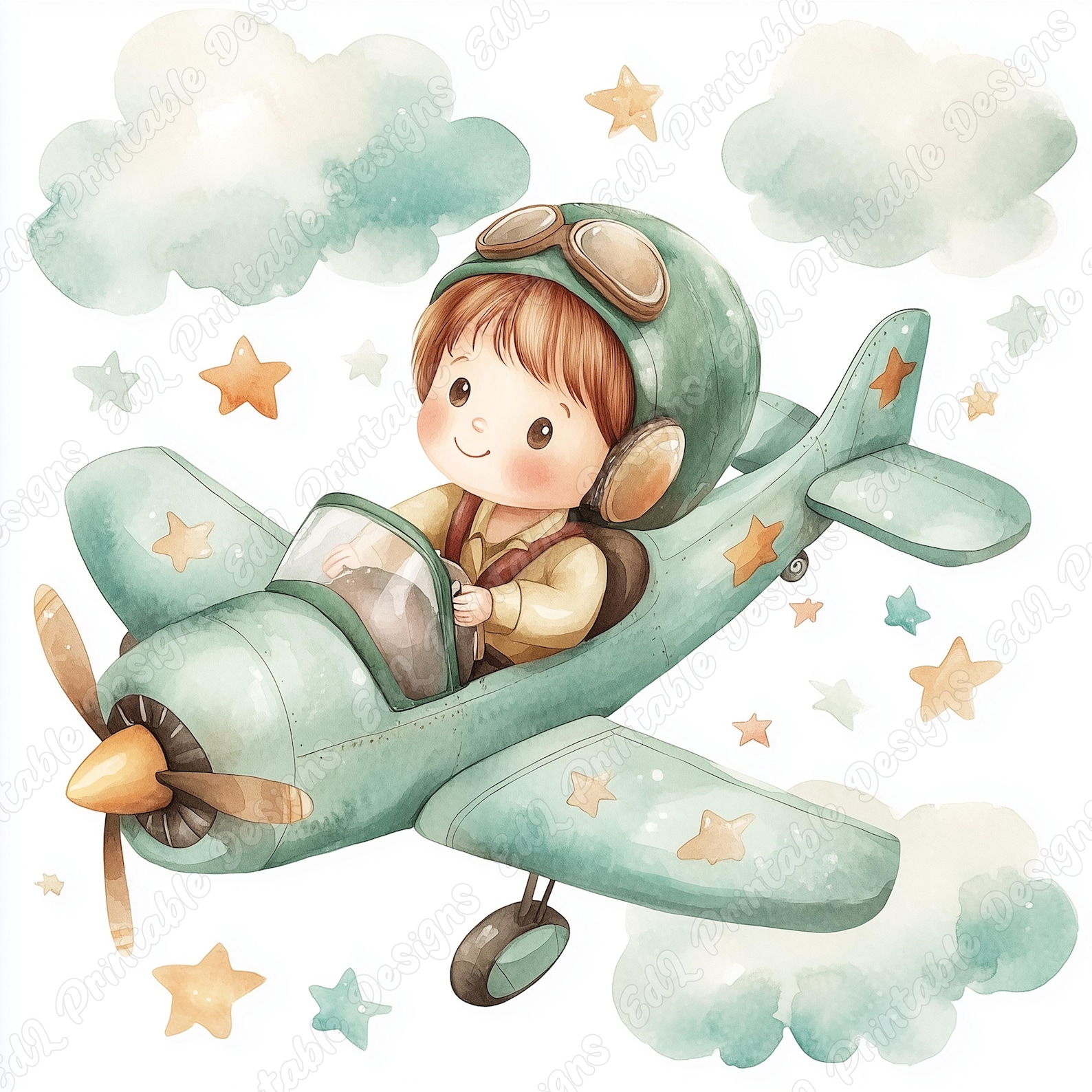 Watercolor Pilot Baby Boy Clipart, Nursery Decor (digital Download) - Etsy