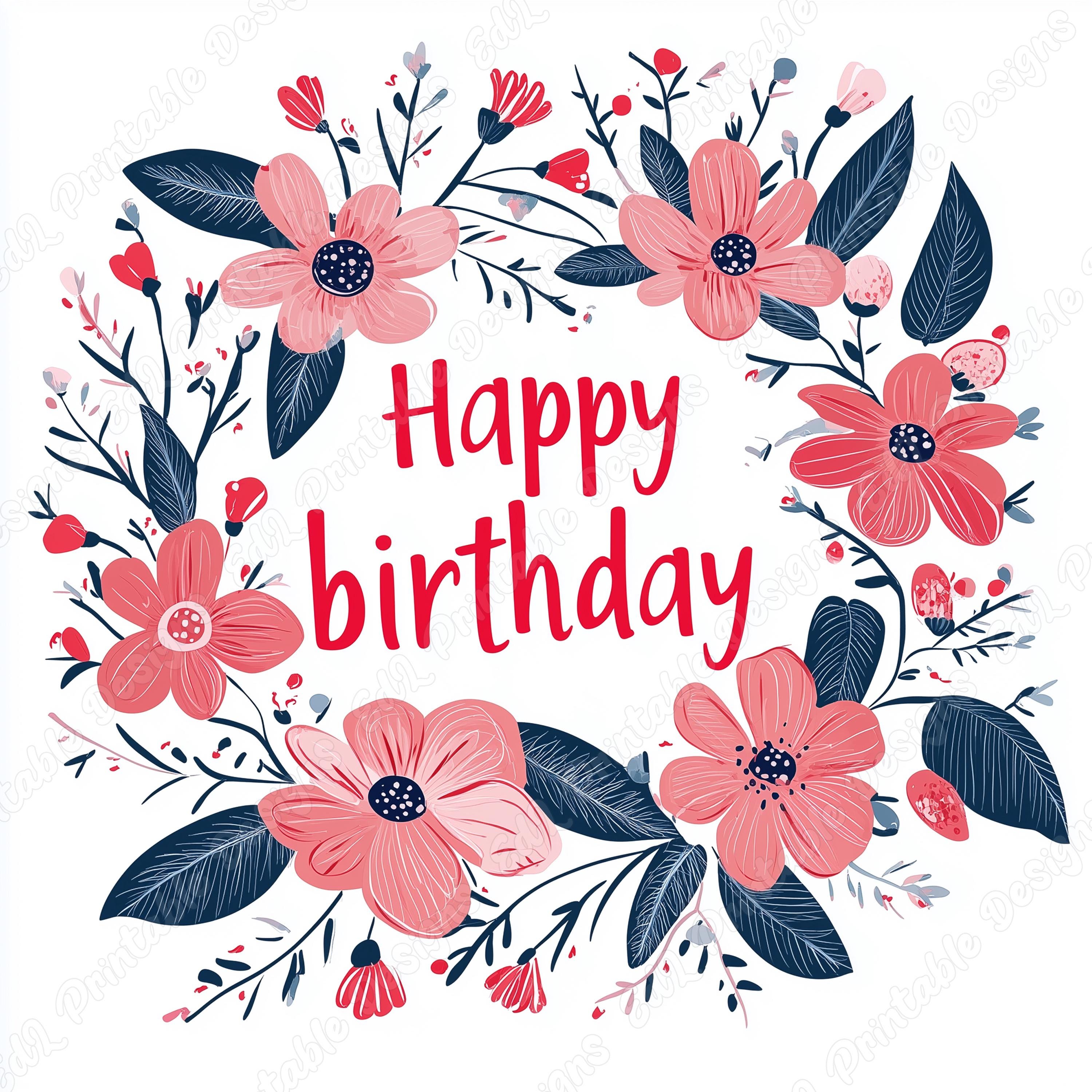 Floral Happy Birthday Clip Art, Printable Birthday Lettering (JPG ...