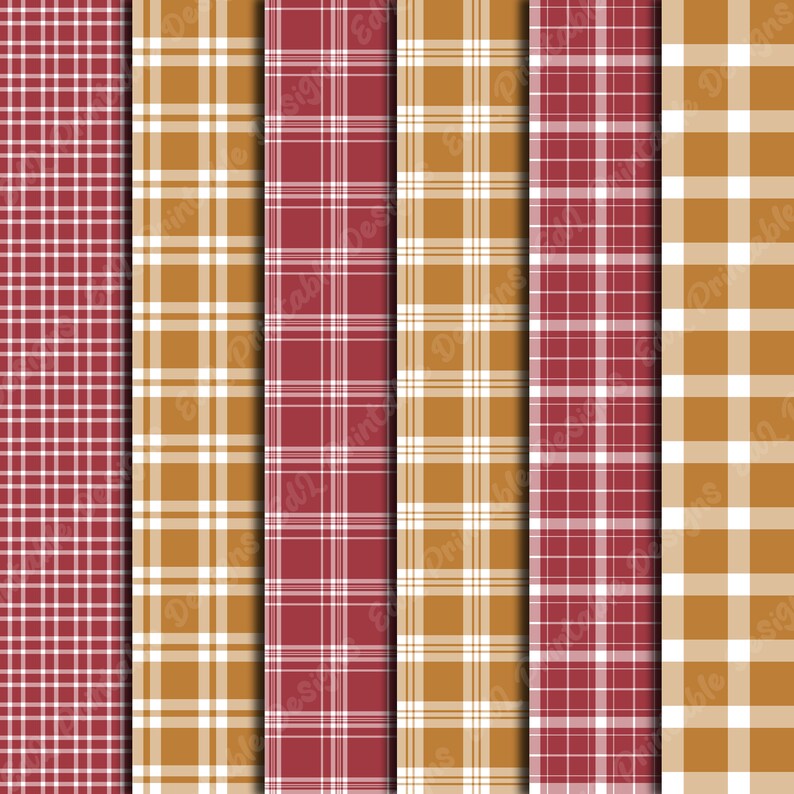 Burgundy and Gold Plaid Digital Paper, Tartan, Lumberjack, Gingham ...