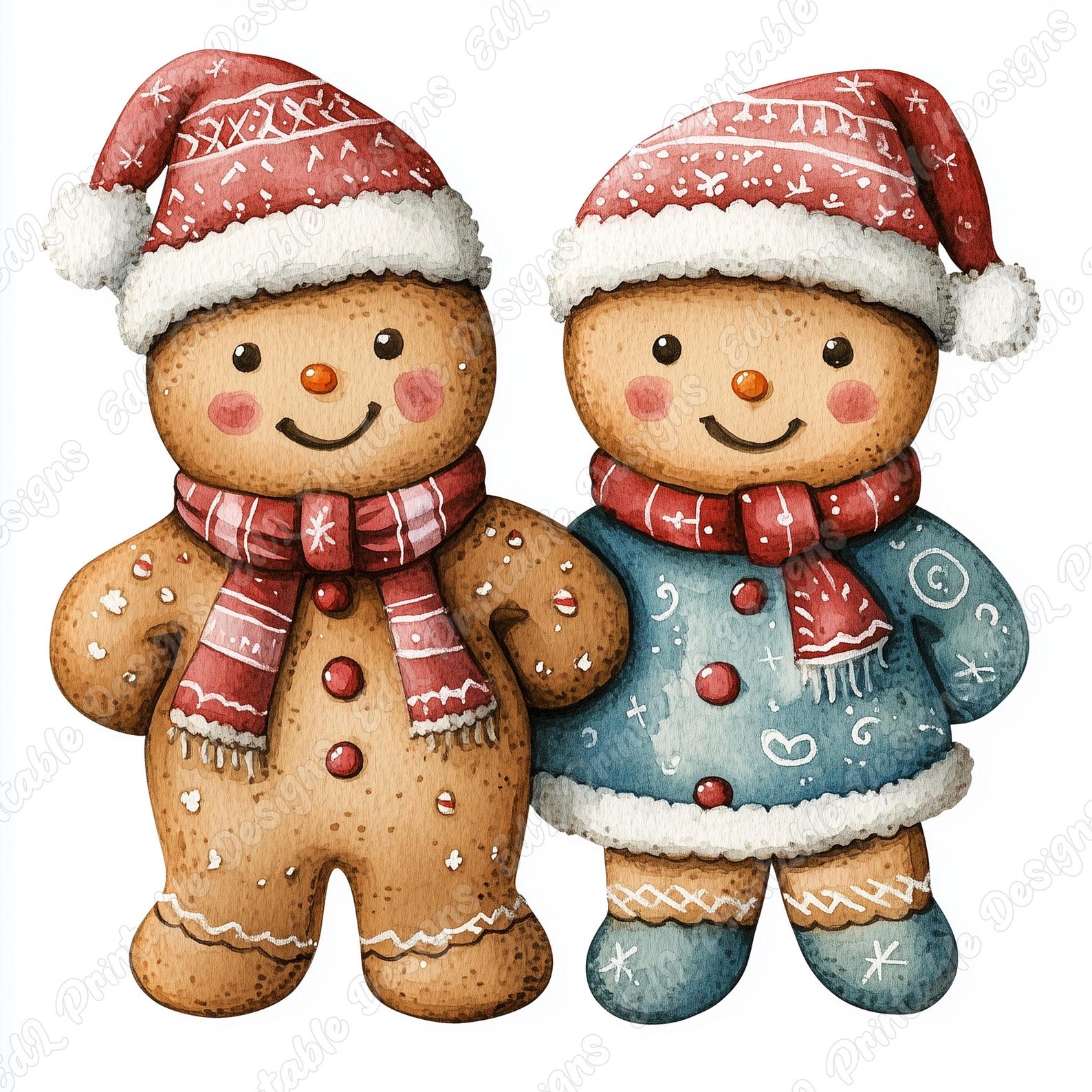 Gingerbread Couple Clipart, Watercolor Christmas Cookie, Valentines Day ...