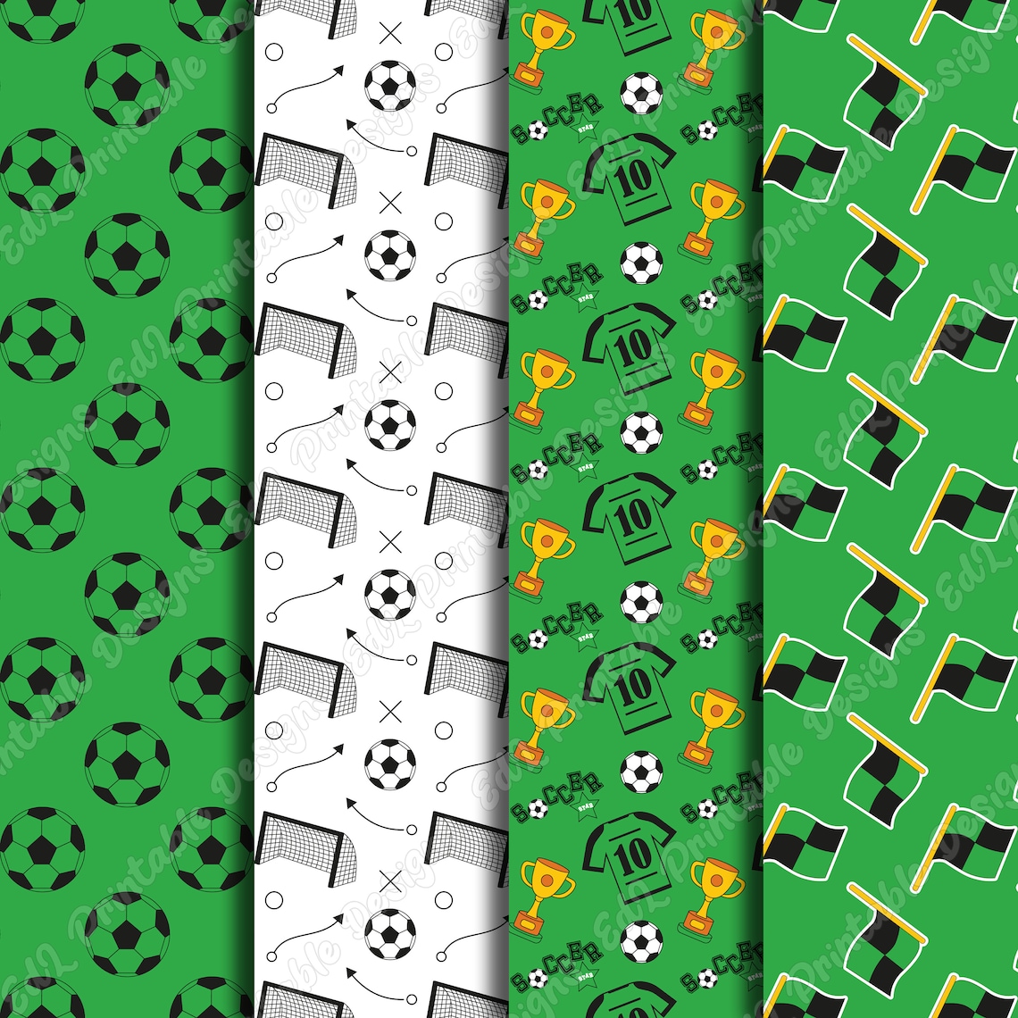 Soccer Digital Paper, Football Printable Background, Green Soccer Ball ...