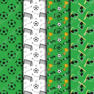 Soccer Digital Paper, Football Printable Background, Green Soccer Ball ...