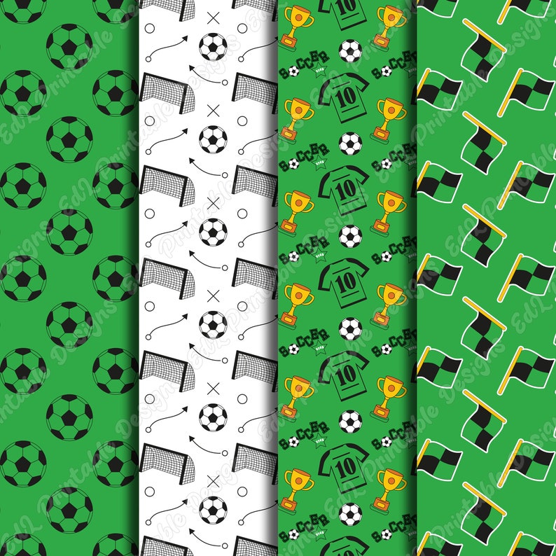 Soccer Digital Paper, Football Printable Background, Green Soccer Ball ...