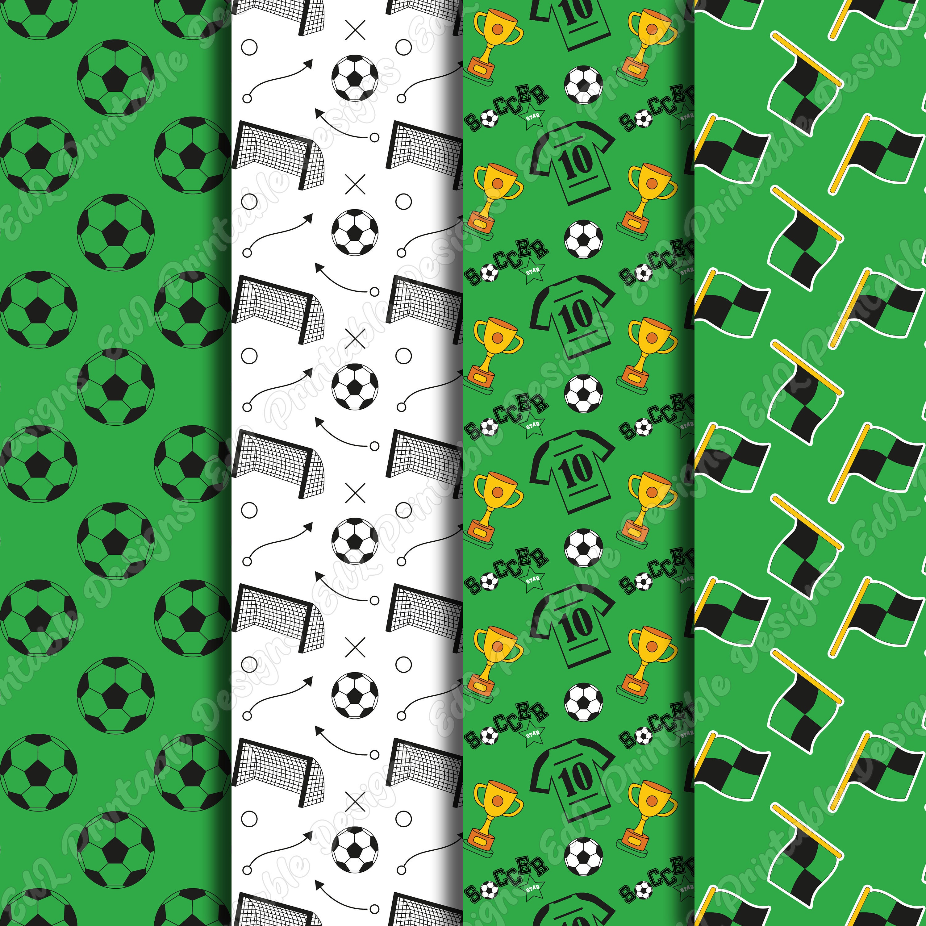Soccer Digital Paper, Football Printable Background, Green Soccer Ball ...
