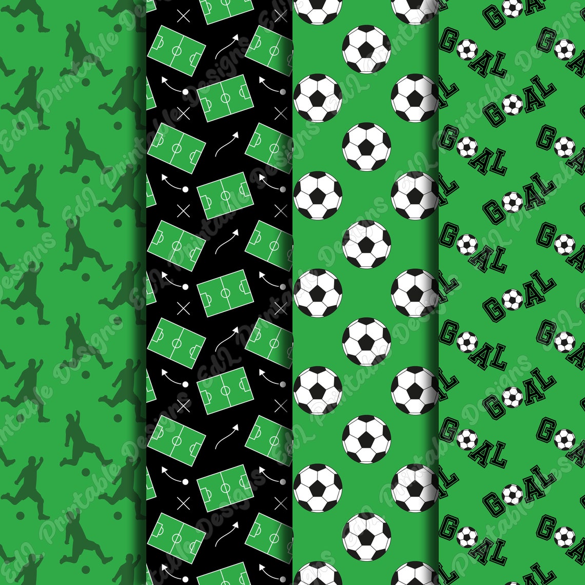 Soccer Digital Paper, Football Printable Background, Green Soccer Ball ...