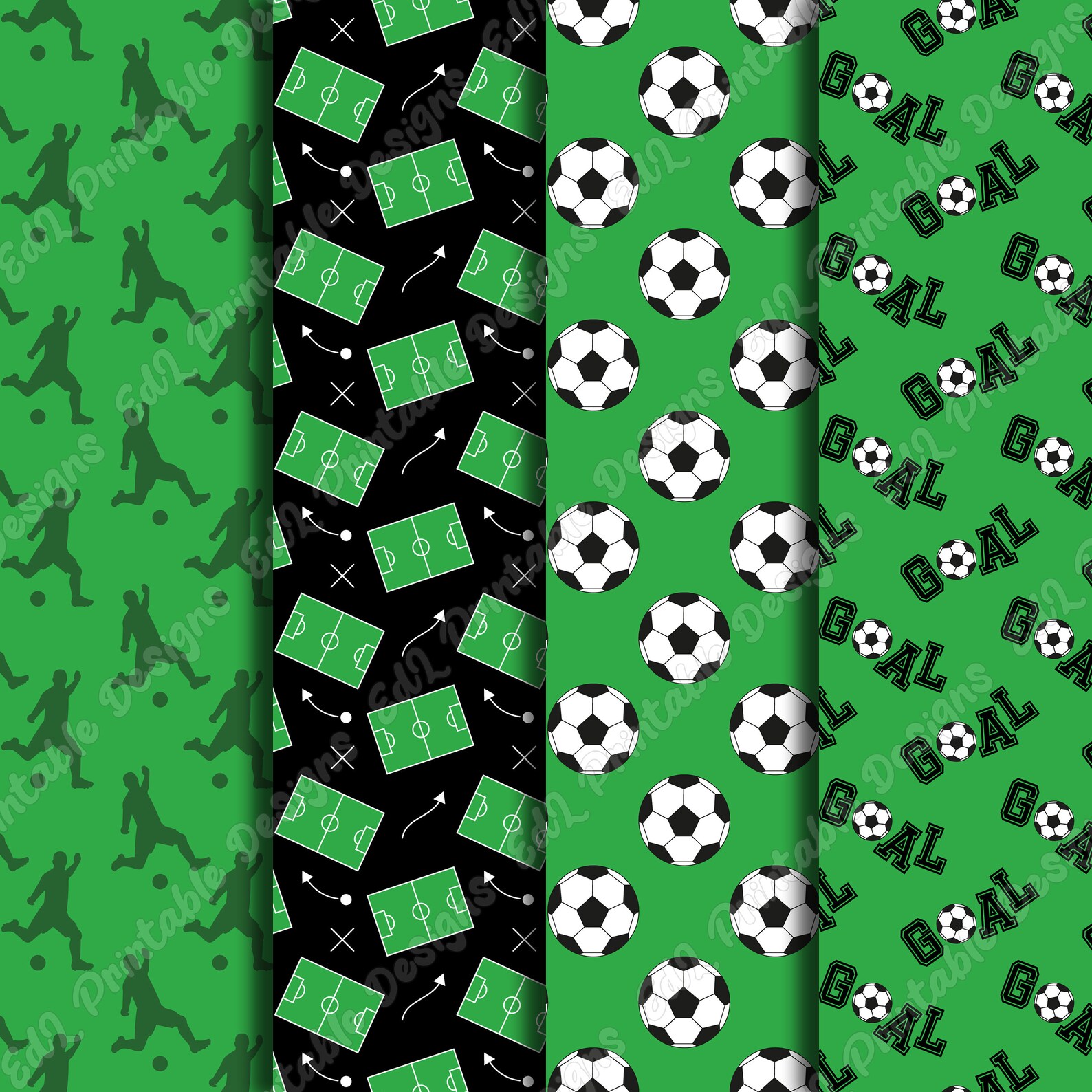 Soccer Digital Paper, Football Printable Background, Green Soccer Ball ...