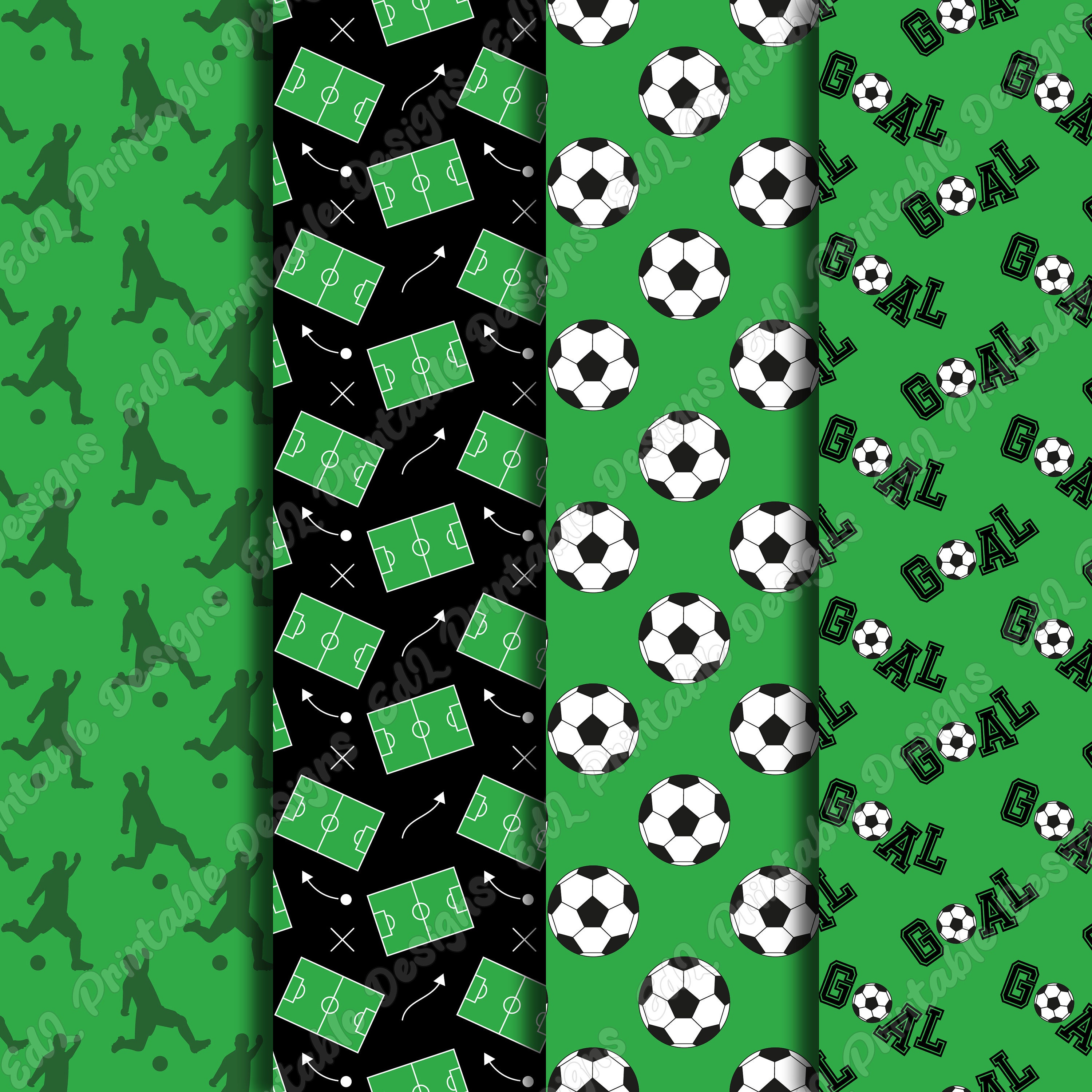 Soccer Digital Paper, Football Printable Background, Green Soccer Ball ...