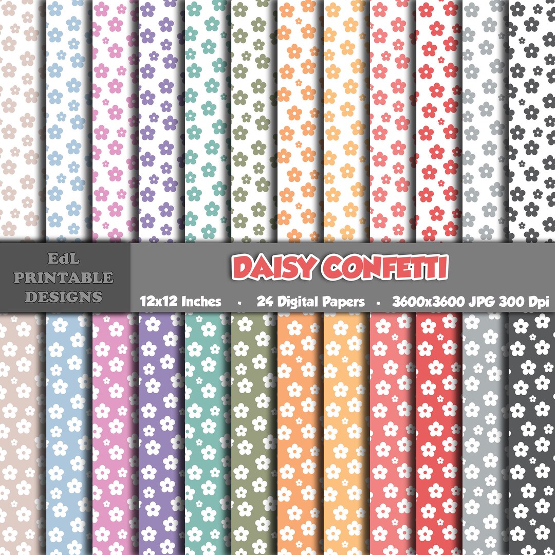 Daisy Confetti Digital Paper Pack, Blossom Printable Background ...