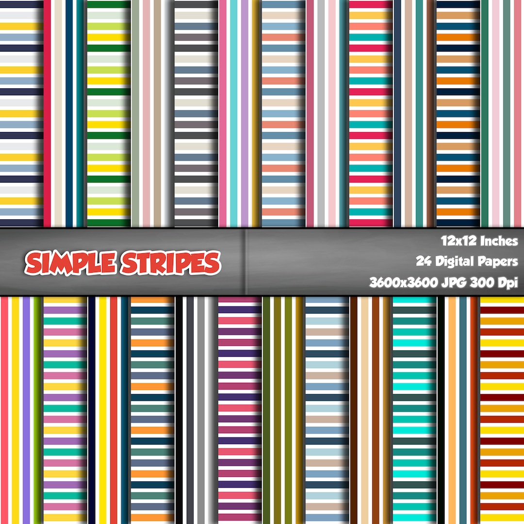 Simple Stripes Digital Paper, Lines Printable Background, Rainbow ...