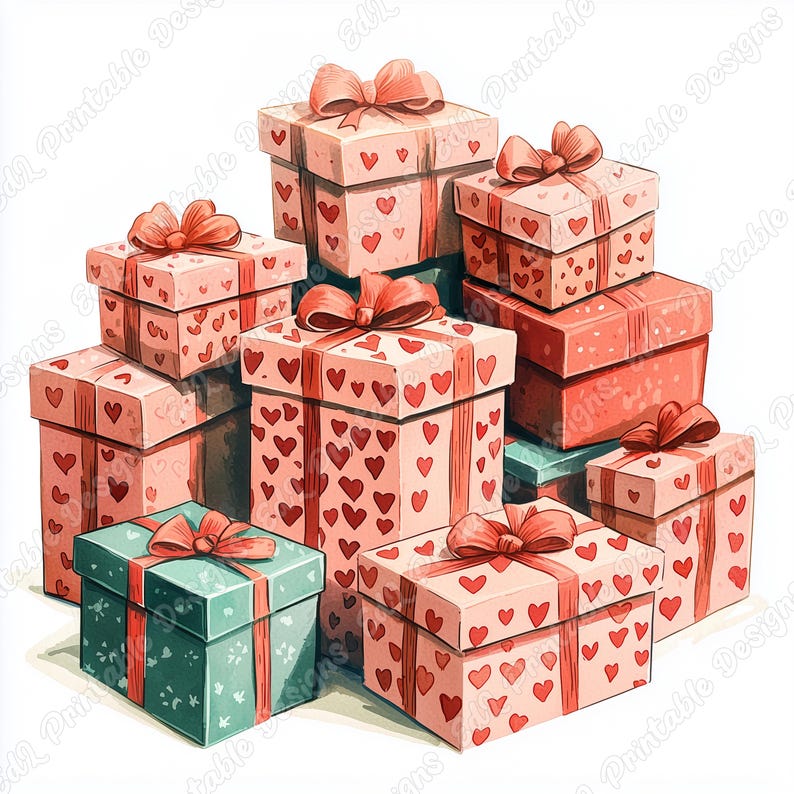 Vintage Christmas Gift Boxes Clip Art, Printable Presents (JPG Bundle ...