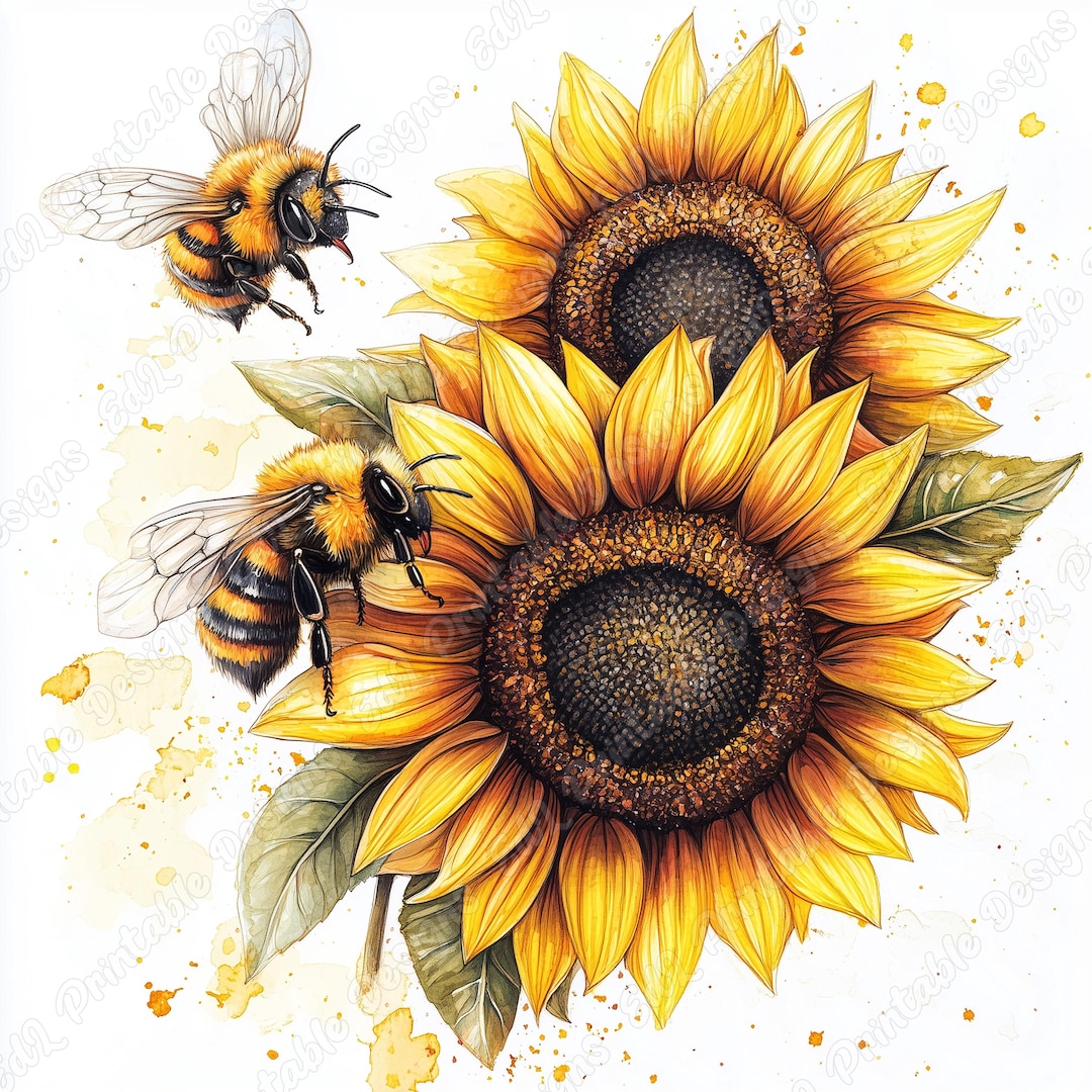 Watercolor Honey Bee Sunflower Clip Art, Summer Floral (digital ...