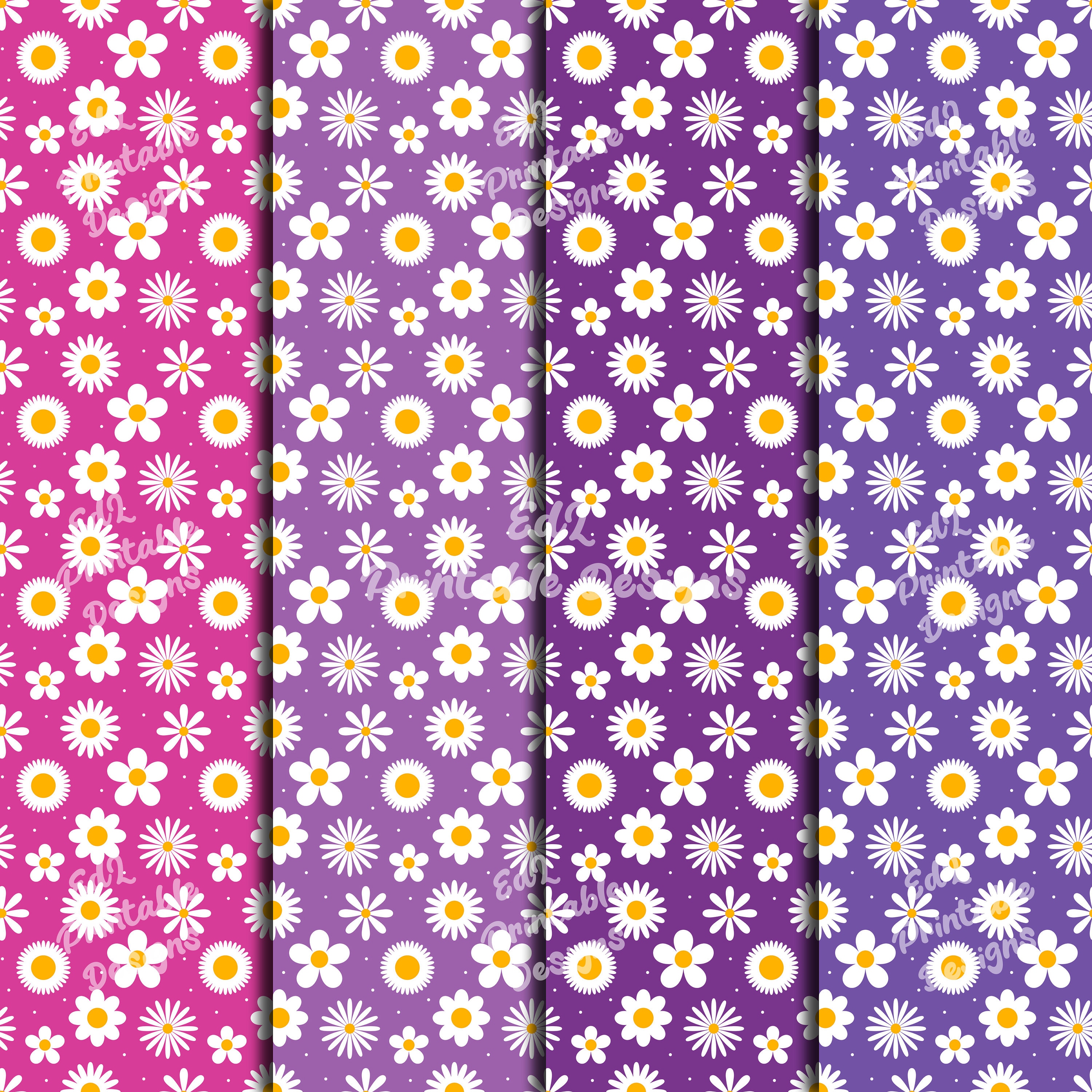 Summer Daisy Digital Paper, Daisies Printable Background, Blossom Scrapbook Papers, 12x12 Floral ...