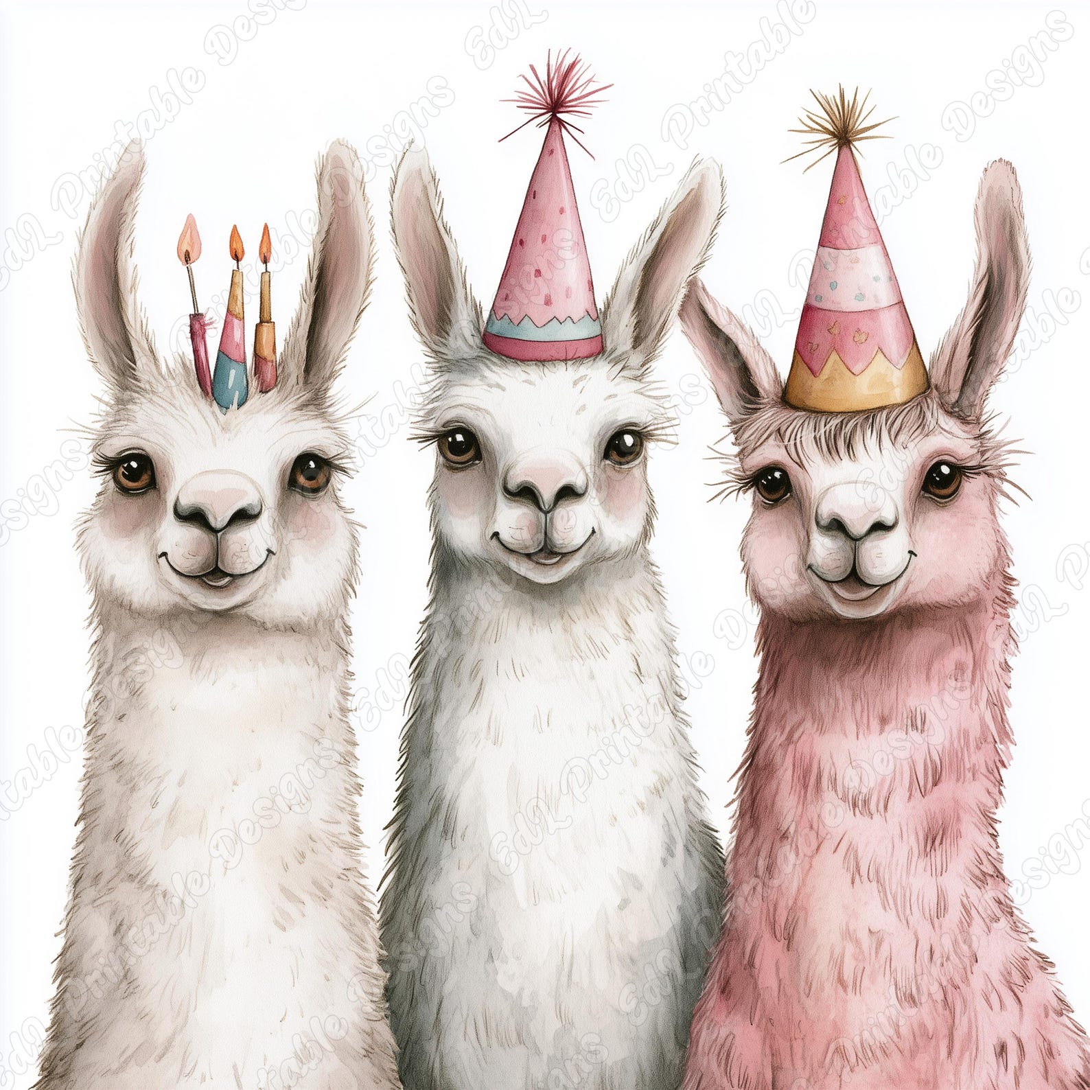 Birthday Llama Clip Art, Watercolor Animal JPG (digital Download) - Etsy