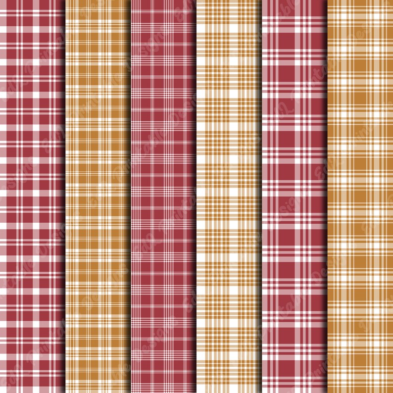 Burgundy and Gold Plaid Digital Paper, Tartan, Lumberjack, Gingham ...