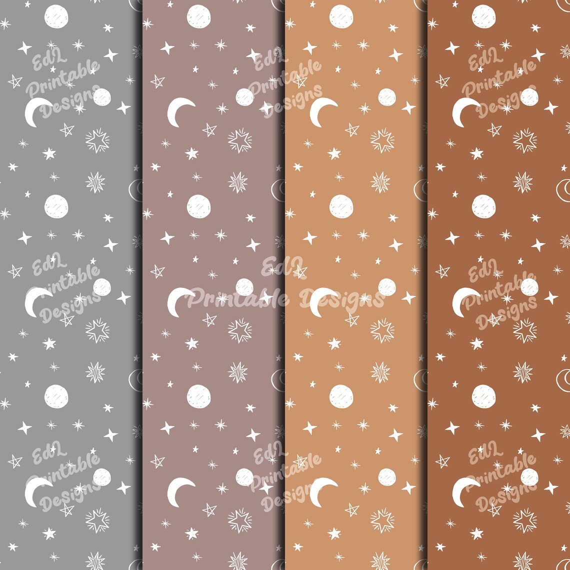Night Doodle Digital Paper Pack, Sketch Printable Background, Cute Moon ...