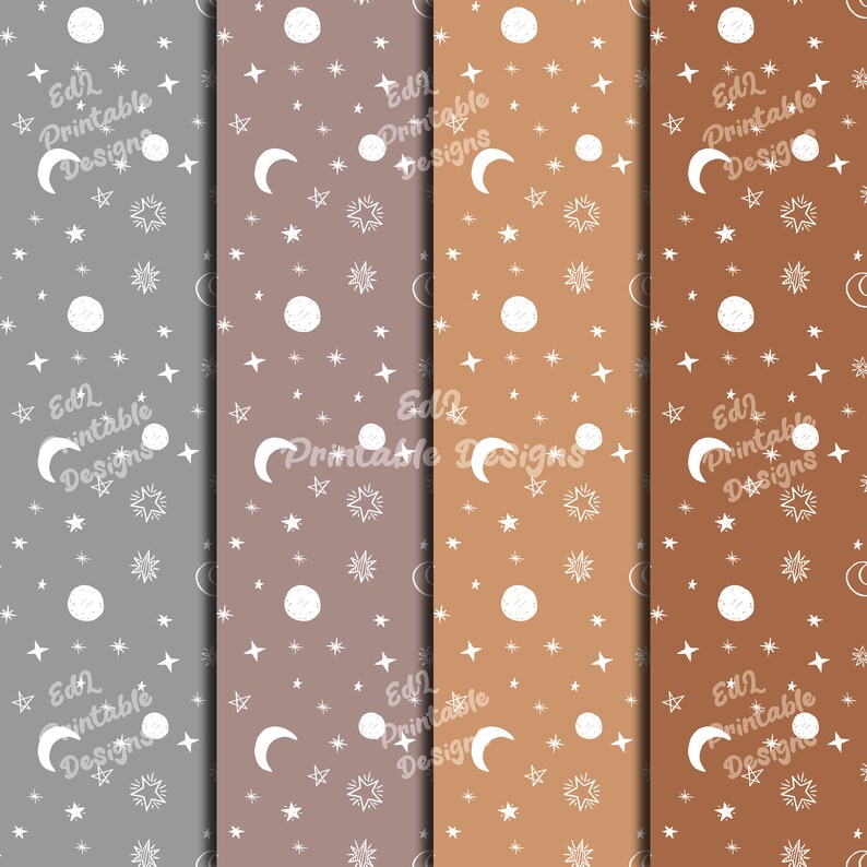 Night Doodle Digital Paper Pack, Sketch Printable Background, Cute Moon ...