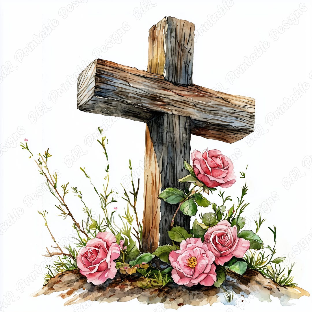 Floral Wooden Cross Clip Art, Christian Scrapbook Paper (JPG Bundle) - Etsy