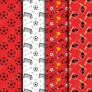 Soccer Digital Paper, Football Printable Background, Red Soccer Ball ...