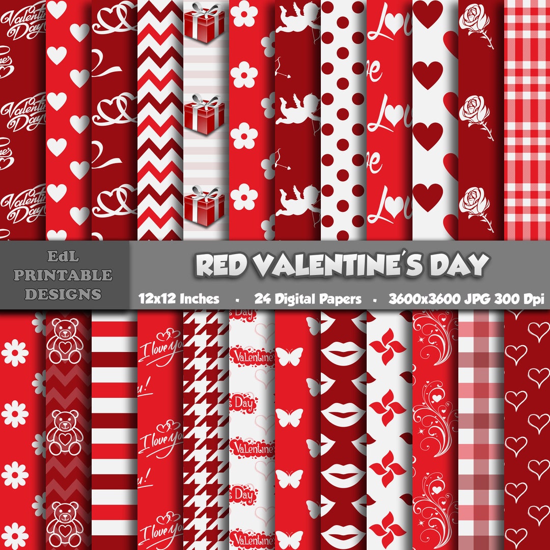 Valentines Day Digital Paper Pack, Love Printable Background, Romantic ...