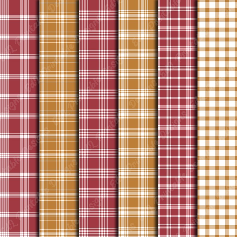 Burgundy and Gold Plaid Digital Paper, Tartan, Lumberjack, Gingham ...